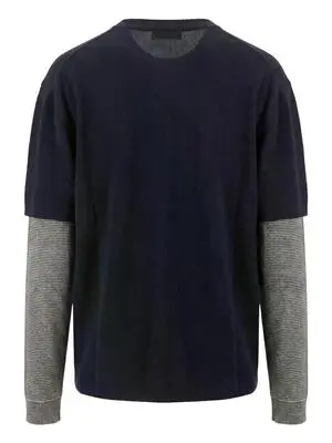 Miu Miu Layered Sleeve Logo-embroidered Wool Sweater - Blue
