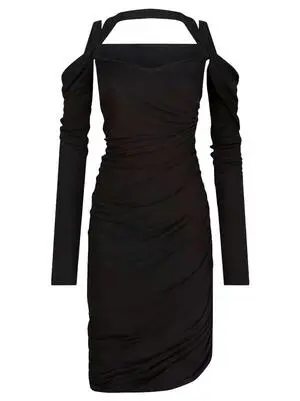 Attico Ruched Cold-shoulder Dress - Black