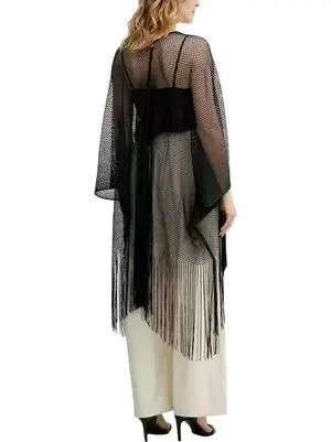 Joseph Ribkoff Open-knit Cardigan With Fringe Trim - Black