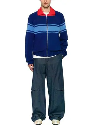 Marni Striped Zip-up Cotton Sweater - Blue