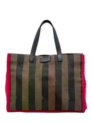 Fendi Pequin Canvas Shopping Tote Bag - Brown