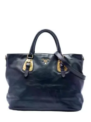 Prada Soft Calfskin Open Convertible Shopping Tote Satchel - Blue