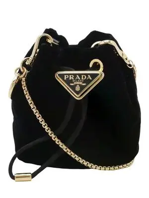 Prada Mini Velluto Drawstring Pouch Crossbody Bag - Black