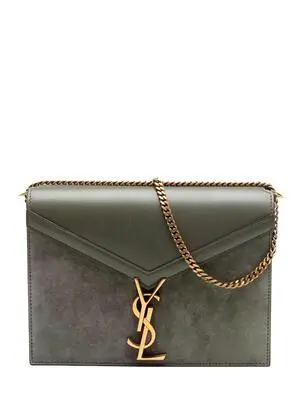 Saint Laurent Suede And Calfskin Cassandra Clasp Shoulder Bag - Brown