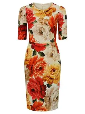 Dolce & Gabbana Floral Print Sheath Midi Dress - Red