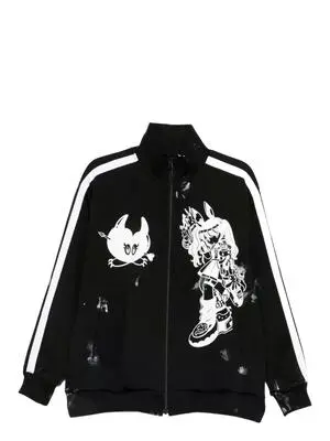 KIDILL Graphic Print Zip Jacket With Stripe Detailing - Black