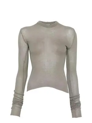 Rick Owens Cropped Ribbed Knit Hoodie - Grey