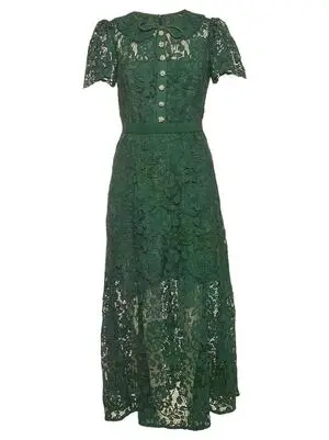 SELF-PORTRAIT Floral Lace Maxi Dress With Embellished Buttons - Green