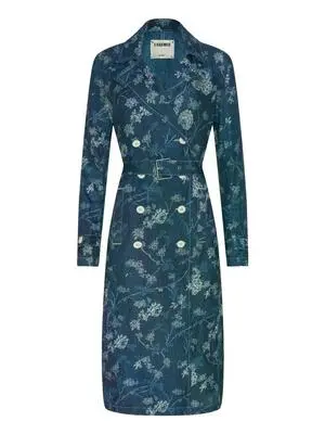 L'Agence Bradley Floral Print Trench Coat - Blue