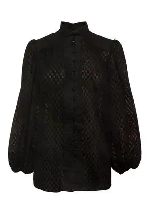 Zimmermann High Neck Long Puff Sleeve Blouse - Black