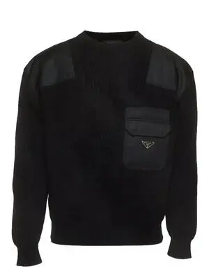 Prada Re-nylon Logo Plaque Sweater - Black