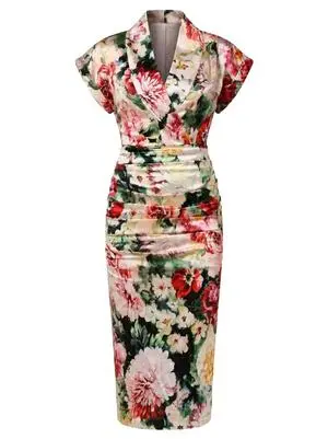 Dolce & Gabbana Floral Print V-neck Midi Dress - Neutrals