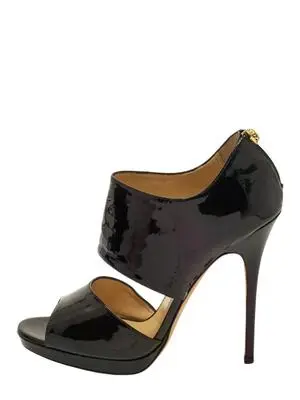 JIMMY CHOO Patent Leather Stiletto Platform Sandals - Black