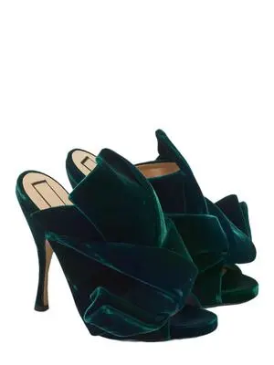 N°21 Knot Velvet Stiletto Sandals - Green
