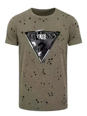 Guess Logo-print Perforated-detailing T-shirt - Green