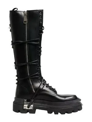 Dolce & Gabbana Logo Plaque Embellished Combat Boots - Black
