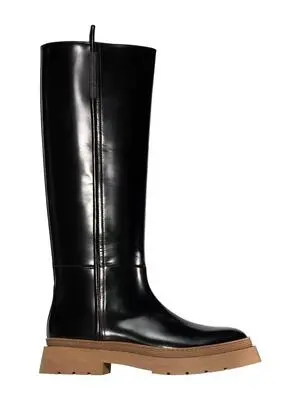 Brunello Cucinelli Knee-high Lug Sole Leather Boots With Monili Chain Detail - Black