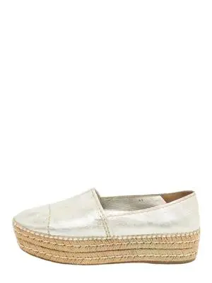 Prada Leather Platform Flat Espadrilles - Silver