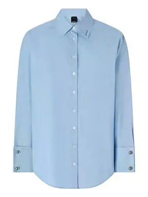 Pinko Oversized Cotton Poplin Shirt With Slogan Detail - Blue