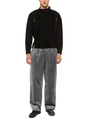 Y3 Logo Print Wide-leg Velvet Trousers - Grey