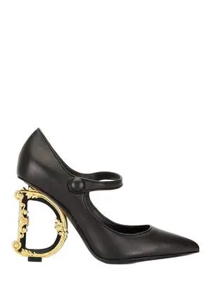 Dolce & Gabbana Lambskin Mary Jane Baroque Heel Pumps - Black
