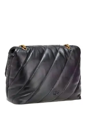 Pinko Large Quilted Shoulder Bag With Love Birds Plaque - Black