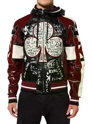 Dolce & Gabbana Graffiti Print Leather Biker Jacket - Black