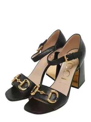 Gucci Leather Horsebit Heeled Sandals - Black
