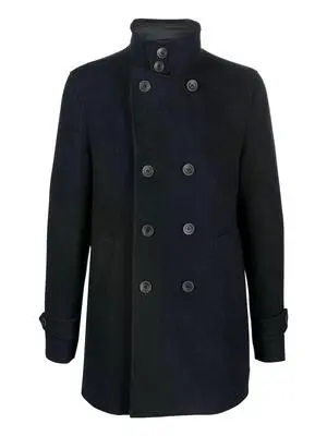 Herno Double-breasted Wool Blend Coat - Blue