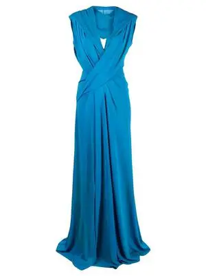 Alberta Ferretti Sleeveless Slouchy Hood Gown - Blue