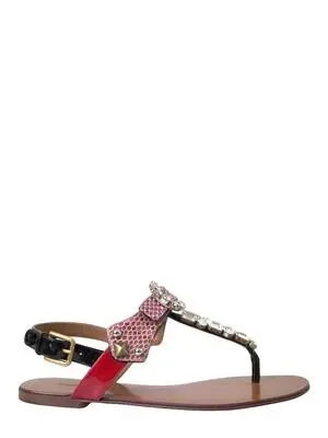 DOLCE & GABBANA Dolce & Gabbana Embellished Snakeskin-Embossed T-Bar Sandals
