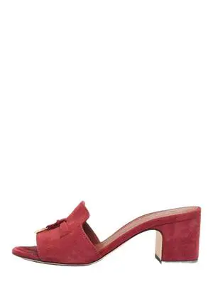 Loro Piana Suede Charm Detail Block Heel Sandals - Red
