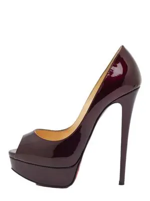 CHRISTIAN LOUBOUTIN Patent Peep Toe Platform Stiletto Heel Pumps - Red