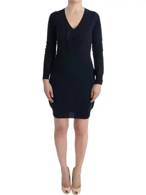 MARGHI LO' Marghi Lo V-neck Long Sleeve Bow Detail Mini Dress - Blue