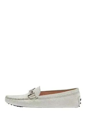 TOD'S Double T Glitter Detail Loafers - Silver