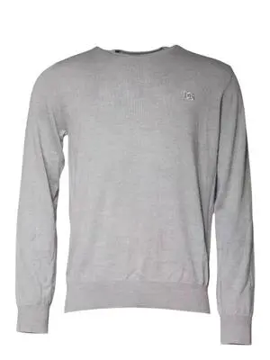 DOLCE & GABBANA Dolce & Gabbana Grey Wool Crew-Neck Sweater With Embroidered Logo