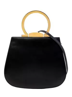 FERRAGAMO Leather Gancini Top Handle Bag Satchel - Black