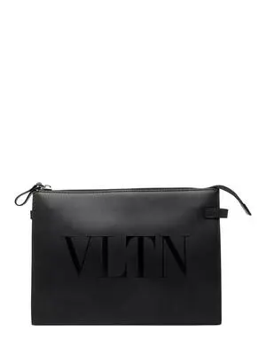 Valentino Garavani Leather Vltn Clutch Bag - Black