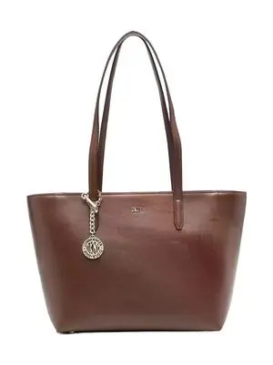 Dkny Leather Tote Bag With Logo Plaque - Brown