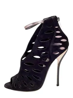 JIMMY CHOO Suede Cutout Peep-toe Ankle Boots - Black