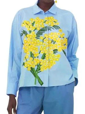 MII The Greta Floral-embroidered Shirt - Blue