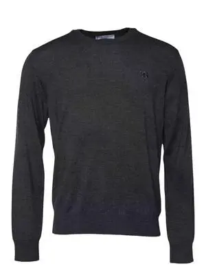 Dolce & Gabbana Logo Embroidered Wool Sweater - Grey