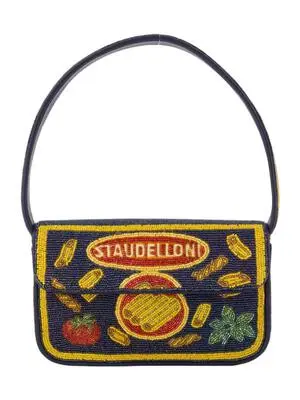 Staud STAUD Tommy Beaded Shoulder Bag With Pasta Motif Blue