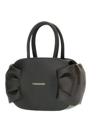 FERRAGAMO Bow Detail Leather Tote Bag - Black