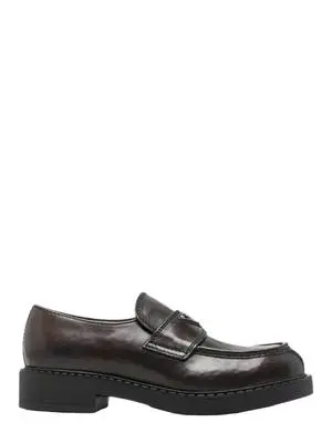 Prada Leather Loafers With Triangle Logo Detail - Brown