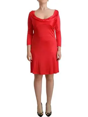 John Galliano Cowl Neck Three-quarter Sleeve Dress - Red