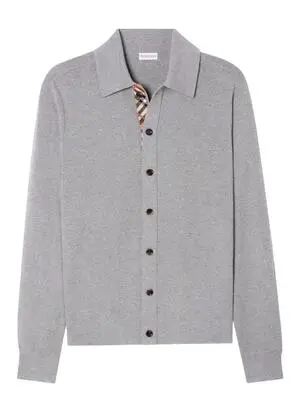 Burberry Wool Cardigan With Check Trim - Grey