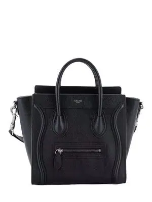 Celine Grainy Leather Nano Luggage Crossbody Bag - Black