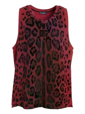 Dolce & Gabbana Leopard-print Textured-finish Tank Top - Red
