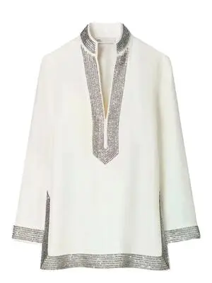 Tory Burch Embellished Linen Tunic - Neutrals